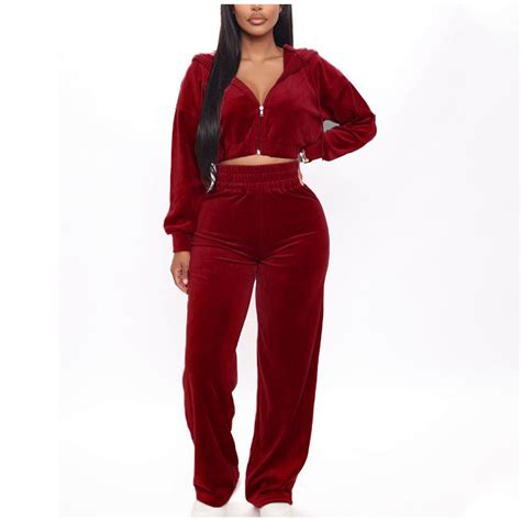Hfyihgf Velvet 2 Piece Outfits For Women Velour Tracksuits Sweatsuits Set Long Sleeve Zipper