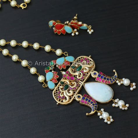 Jadau Kundan Fusion Necklace Set Larimar Aristajoules