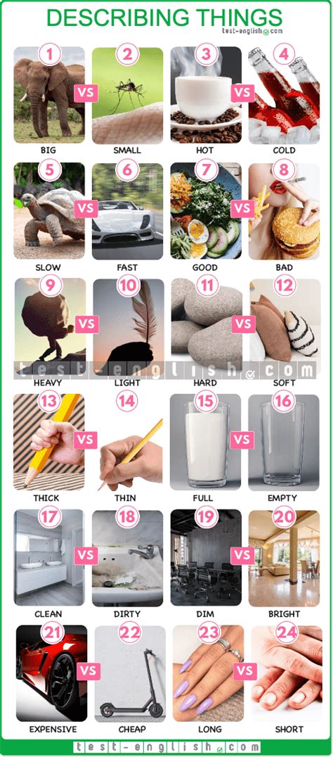 Opposite Adjectives For Describing People And Things A1 English Vocabulary Test English