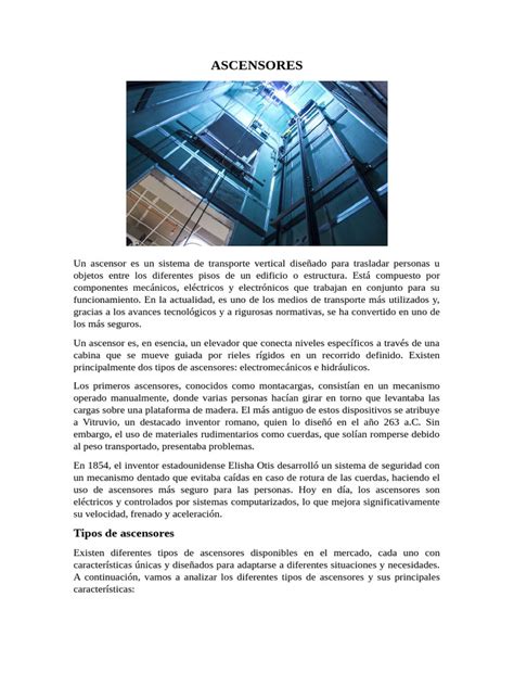 Investigación Sobre Tipos De Ascensores En El Ecuador Pdf Ascensor