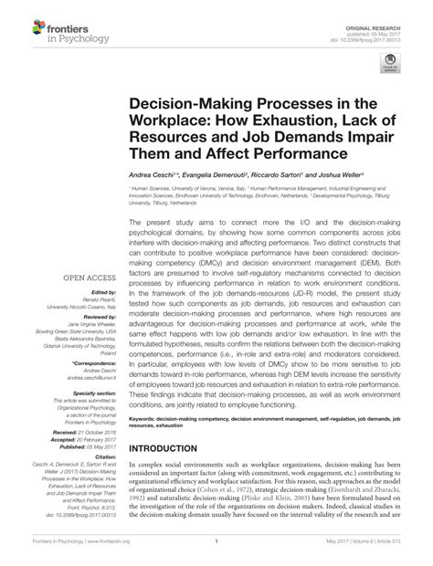 Pdf Decision Making Processes In The Workplace How Exhaustion Lack
