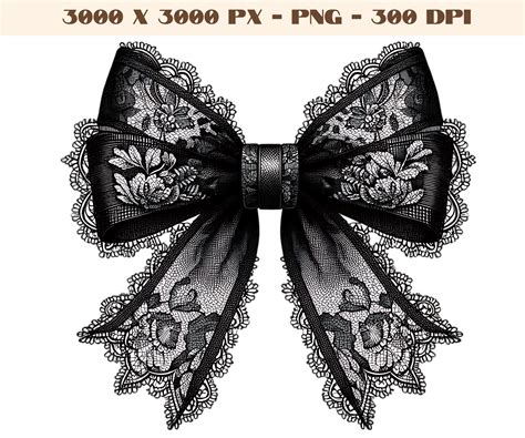 Elegant Vintage Black Lace Bow Pngcoquette Dark Aesthetic Ribbon Print
