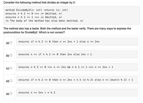 Solved Consider The Following Method That Divides An Integer