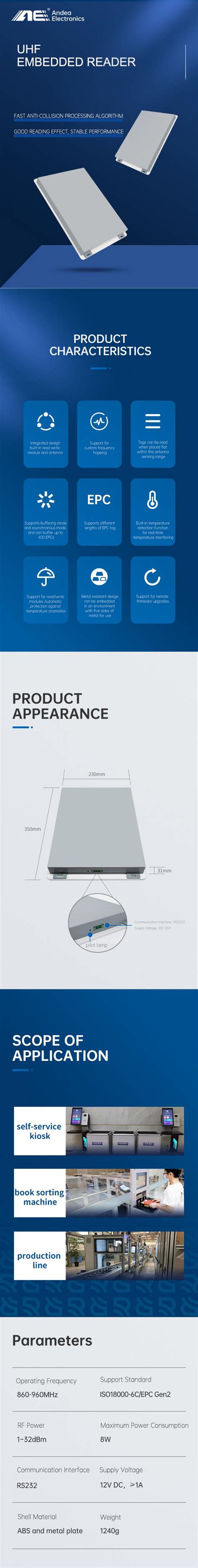 Abs And Sheet Metal Uhf Embedded Rfid Reader Metal Shielding Design With Rs232 Interface For