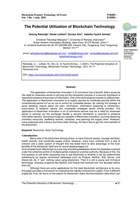 Pdf The Potential Utilization Of Blockchain Technology
