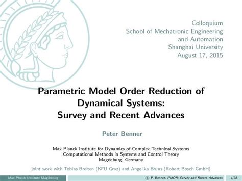 Pdf Parametric Model Order Reduction Of Dynamical Systems