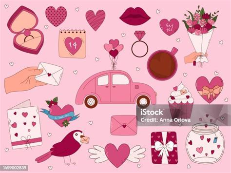 Hari Valentine Elemen Yang Digambar Tangan Untuk Poster Kartu Ucapan