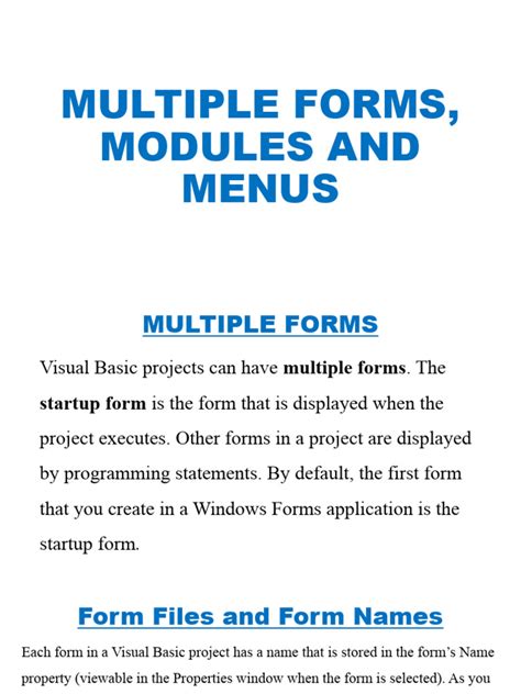 Multiple Forms Modules And Menus Week Eight Pdf Class Computer