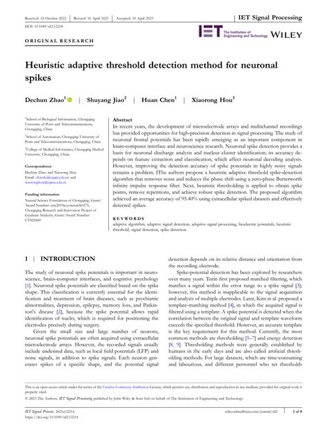 PDF Heuristic Adaptive Threshold Detection Method For Neuronal Spikes