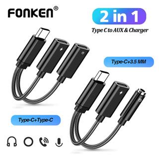 Fonken 2 in 1 USB C Splitter Fast Charger Cable Type C ถง 3 5 มม แจค