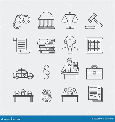 Law And Justice Thin Line Vector Icons Stock Vector Illustration Of Defense Juridical
