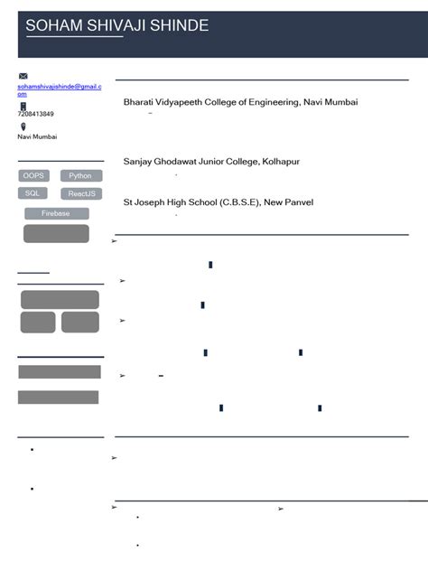 Soham Shivaji Shinde Resume Pdf Data Science Machine Learning