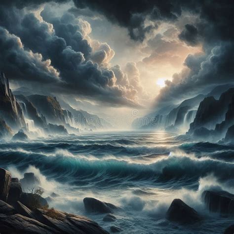Artistic Interpretation Of A Stormy Sea With Dramatic Waves Stock Illustration Illustration Of