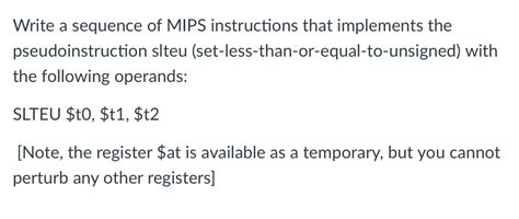 Solved Write A Sequence Of Mips Instructions That Implements