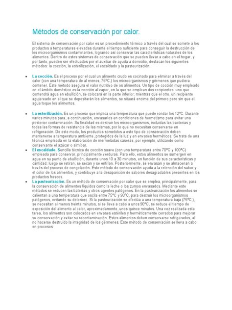 Métodos De Conservación Por Calor Pdf Esterilización Microbiología Alimentos