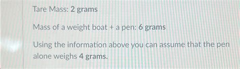 Solved Tare Mass 2 ﻿gramsmass Of A Weight Boat ﻿a Pen 6