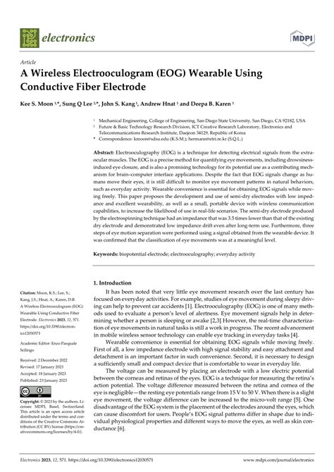 Pdf A Wireless Electrooculogram Eog Wearable Using Conductive Fiber