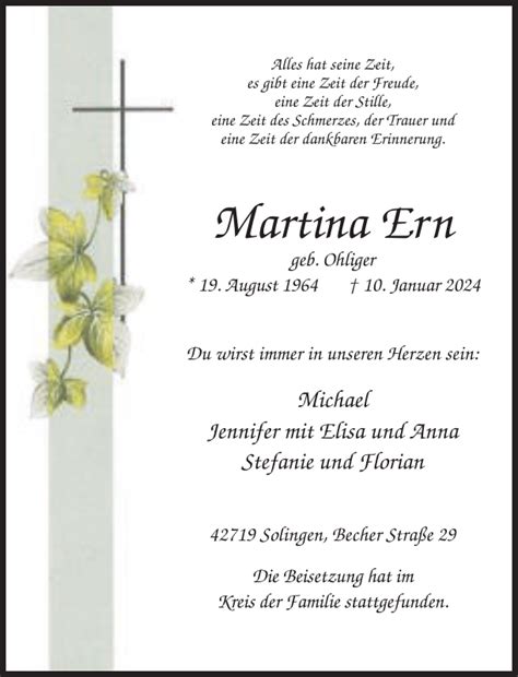 Martina Ern Traueranzeige Solinger Tageblatt Trauer