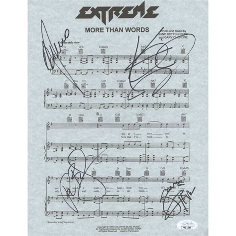 Extreme More Than Words X Sheet Music Band Signed By With Gary Cherone Nuno