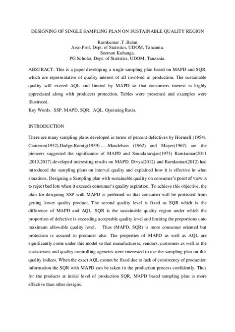 Doc Designing Of Single Sampling Plan On Sustainable Quality Region