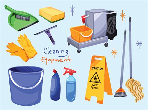 Cleaning Service Job Equipment Set Collection Vector Illustration With