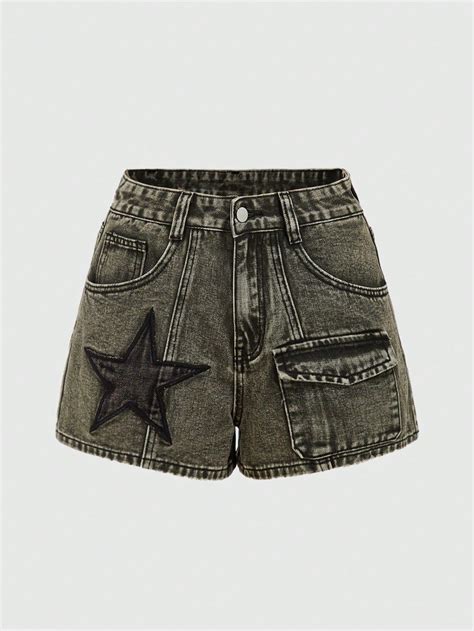Romwe Grunge Punk Womens Denim Shorts With Star Patterni Discovered