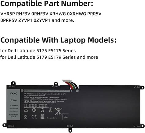 YXKC VHR5P Batería de repuesto para laptop Dell Latitude 5175 5179