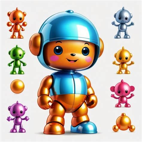 Premium Vector A Collection Of Toys Including A Robot A Blue Helmet