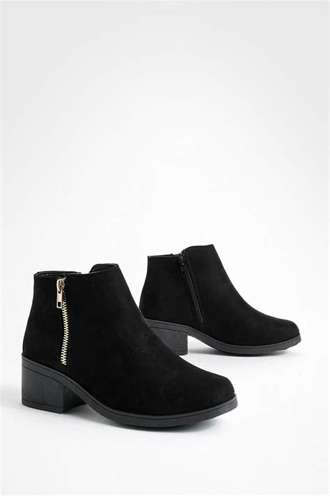 Boots Faux Suede Zip Side Block Heel Chelsea Boots Boohoo