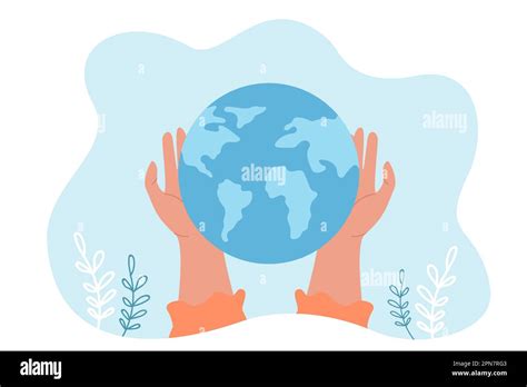 Hands Holding Planet Earth Flat Vector Illustration Stock Vector Image