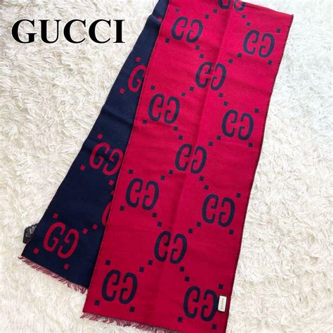 リバーシブ GUCCI グッチ GGジャガード ウール シルク マフラー ピンクグレー リバーシブ