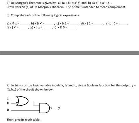 solved 5 de morgans theorem is given by a a b a