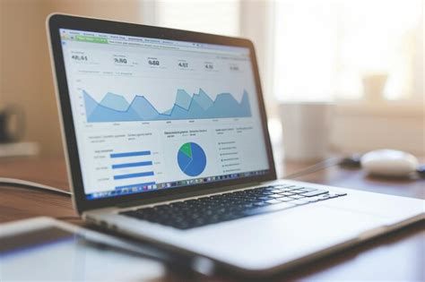 a laptop displaying website analytics with graphs and charts showing