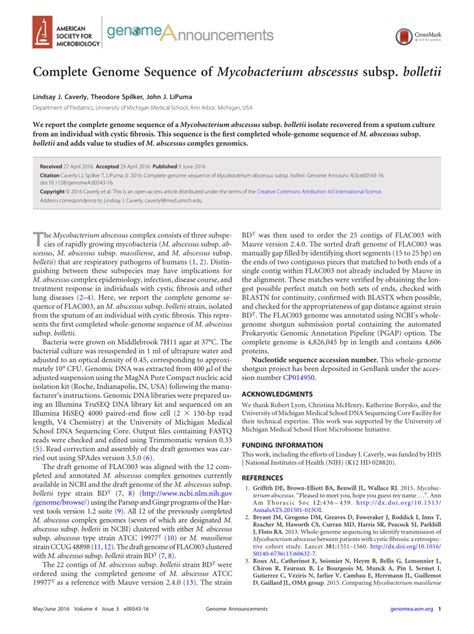 Pdf Complete Genome Sequence Of Mycobacterium Abscessus Subsp Bolletii