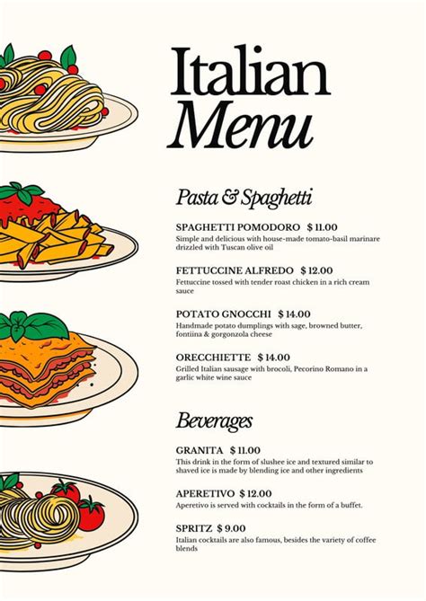 Free Printable And Customizable Italian Menu Templates Canva