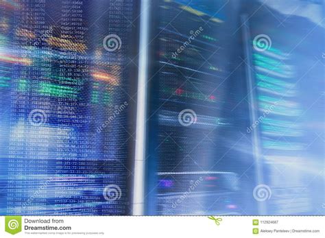 Big Data And Information Technology Concept Supercomputer Data Center Multiple Exposure Stock