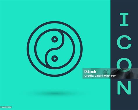 그린 배경에 고립 된 조화와 균형 아이콘의 블랙 라인 음양 기호 벡터 0명에 대한 스톡 벡터 아트 및 기타 이미지 0명