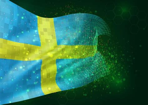 다각형 및 데이터 번호와 녹색 배경에 벡터 3d 플래그에 스웨덴 프리미엄 벡터