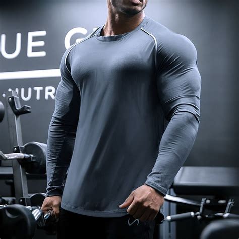 Long Sleeve Mens Casual Fitness T Shirt Mens Fitness Apparel Mens