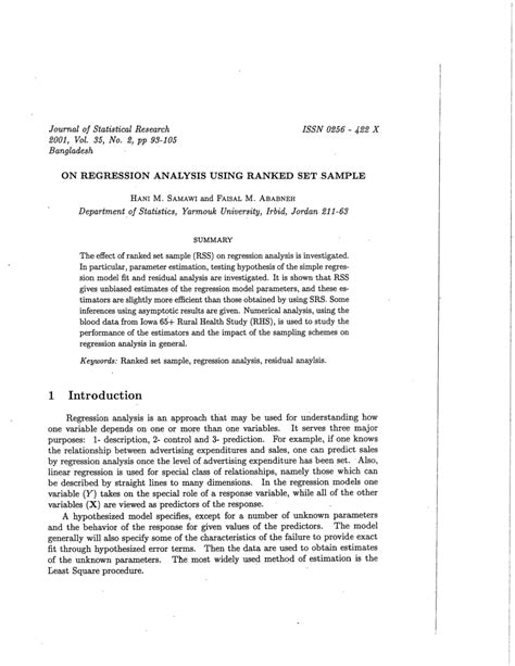 Pdf On Regression Analysis Using Ranked Set Sample