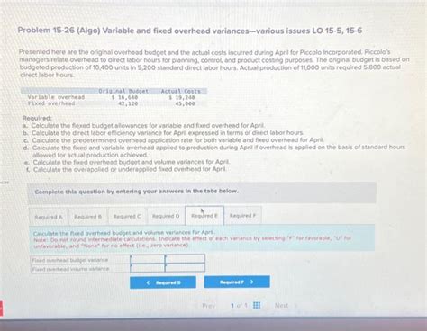 Solved Problem Algo Variable And Fixed Overhead Chegg