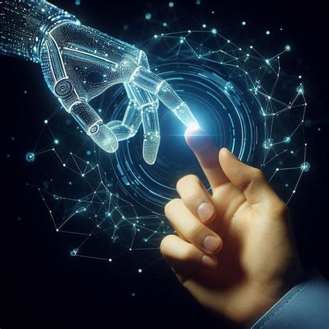 Digital Hand Hologram On Dark Background With Copy Space Neural Network