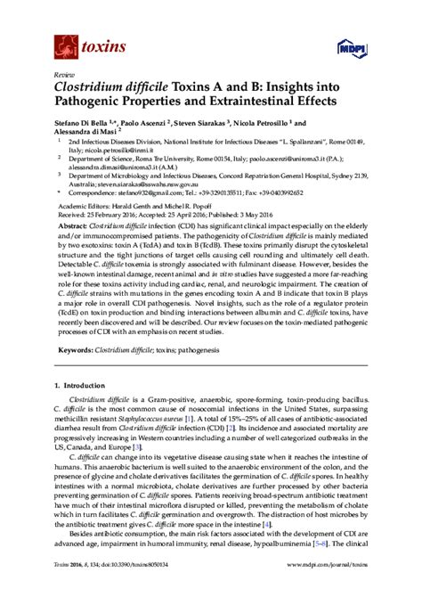 Pdf Clostridium Difficile Toxins A And B Insights Into Pathogenic