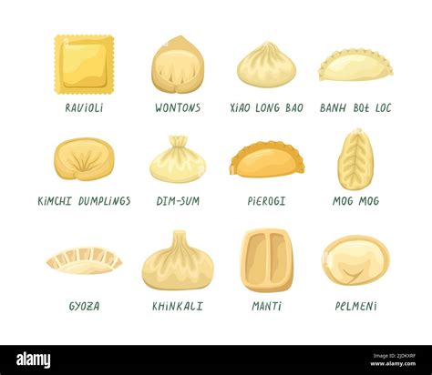 Vector Set Of Illustrations Of Dumplings From Different Countries Of