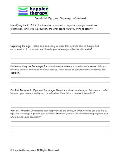 Freuds Id Ego And Superego Worksheet Happiertherapy