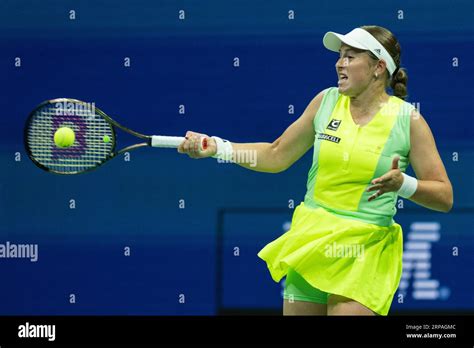 Jelena Ostapenko Of Latvia Returns Ball During 4th Round Against Iga