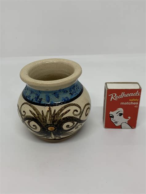 Small Bulbous Pottery Vase 8cm Vintage Keepsakes