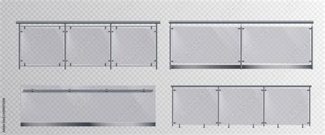 Glass Banister For Balcony Or Terrace Fence Realistic Vector Set Of