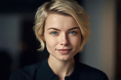 Premium Ai Image Head Shot Profile Portrait Of Young Happy Short