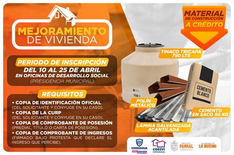 Invita Gobierno De Parral A Inscribirse En El Programa Mejoramiento De